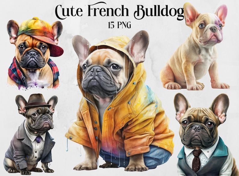 Watercolor Cute French Bulldog Clipart Cute Frenchie Dogs - Etsy