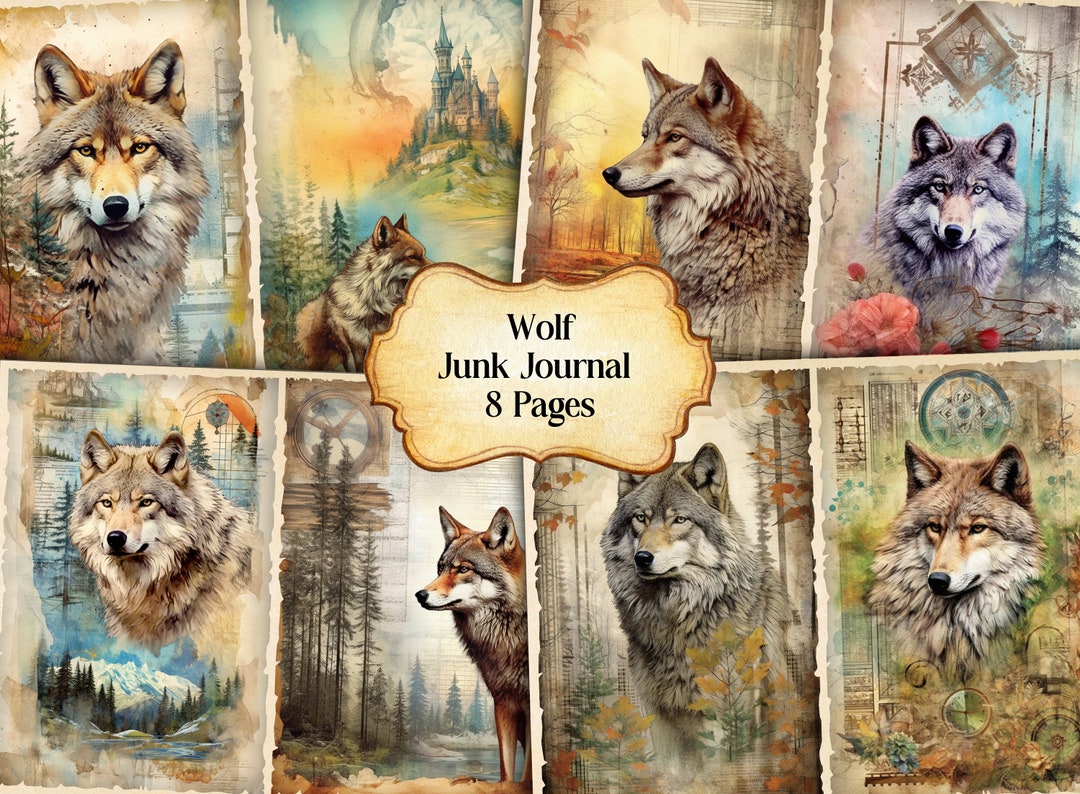 Watercolor Wolf Junk Journal Printable Page, Wolf Junk Journal, Junk ...