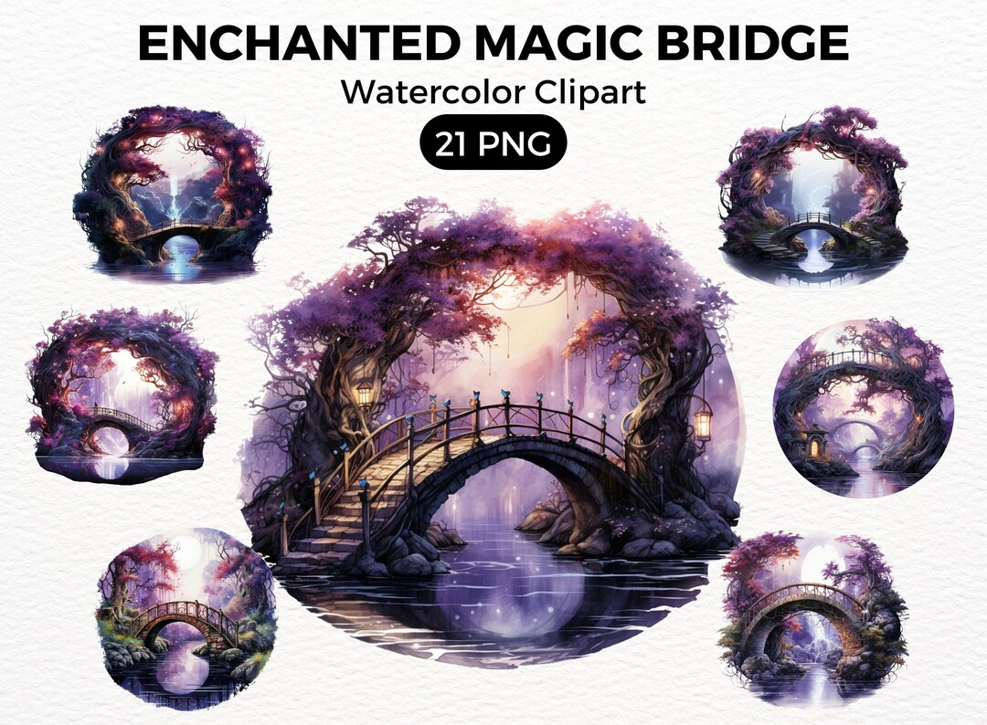 Enchanted Magic Garden Bridge Clipart, Fantasy Magic Clipart, Fantasy ...
