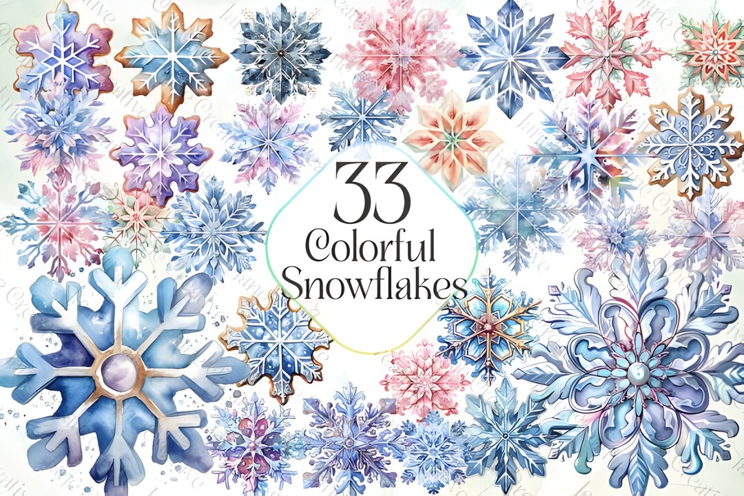 Christmas Clipart Colorful Watercolor Snowflakes Clipart Gift 33 ...