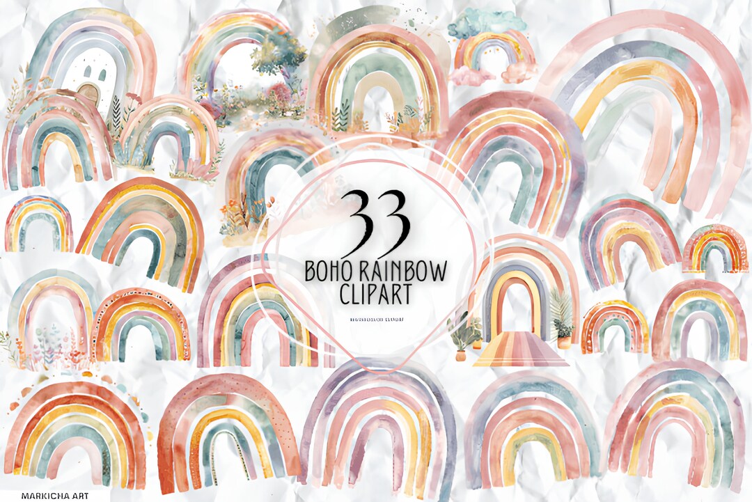 Boho Pastel Rainbow Floral Watercolor Neutral Earthy Colors Clipart Set ...