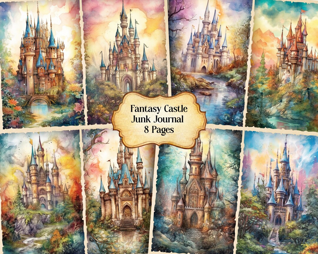 Watercolor Fantasy Castle Journal Printable Page, Enchanted Forest Junk ...