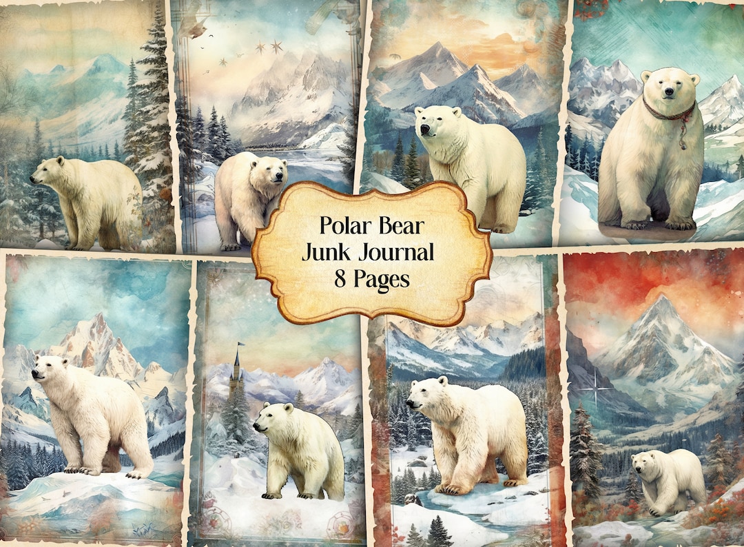 Watercolor Polar Bear Junk Journal Printable Page, Polar Bear Junk ...