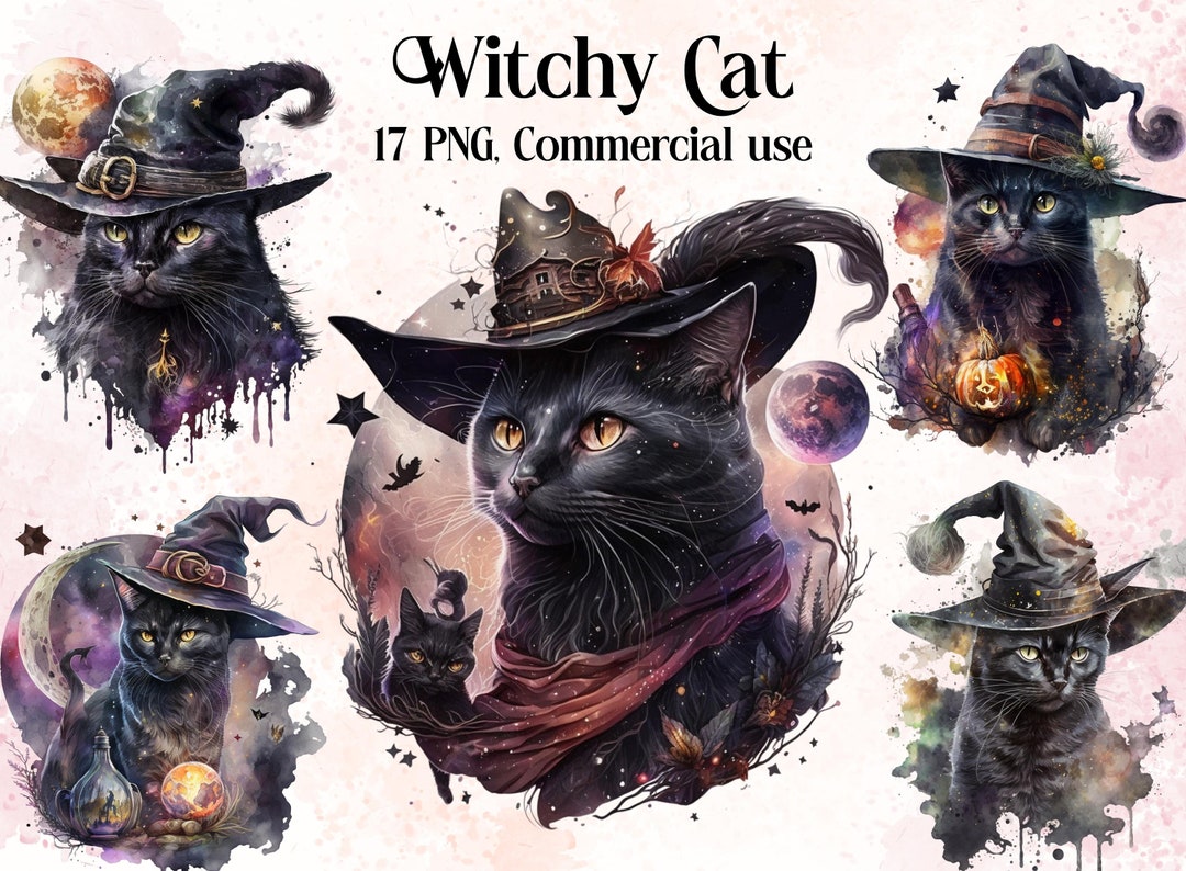 17 Witchy Cats Clipart - Fairytale Clipart, Fantasy Witchy Clipart ...