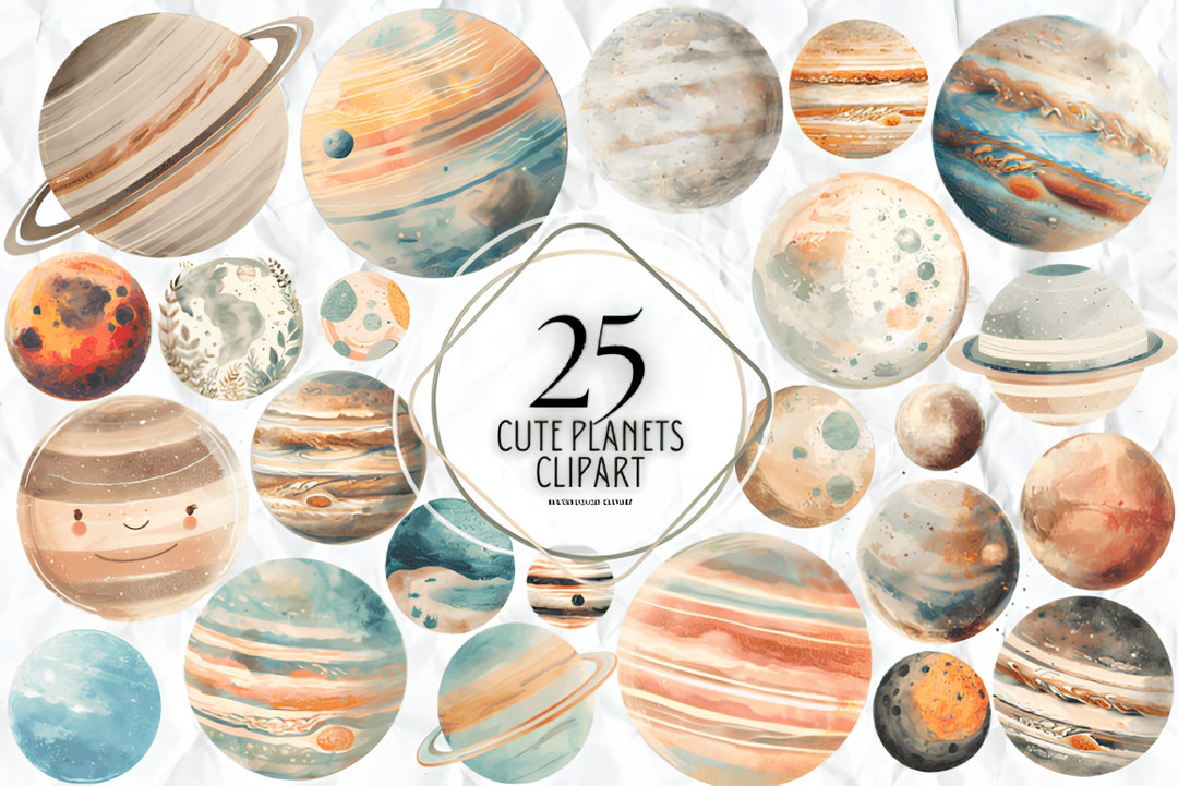 Cute Solar System Clipart - Planets Clip Art Set, Space, Earth, Moon ...