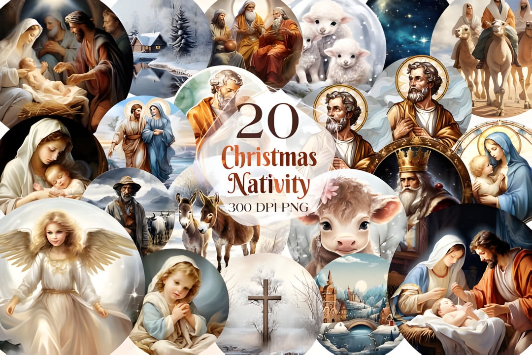Nativity Scene Clipart Watercolor Bundle, Transparent PNG, Christmas ...
