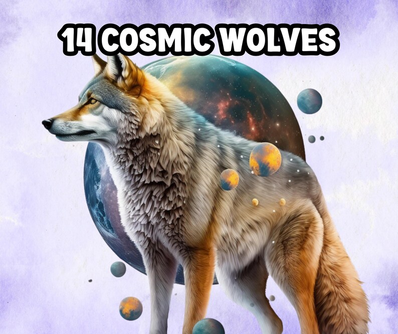 Watercolour Style Cosmic Wolves Clipart Bundle Celestial - Etsy