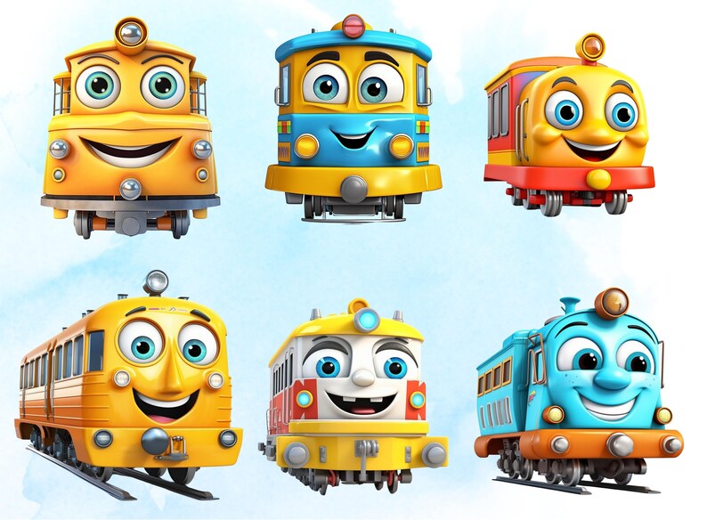 Cute Trains Clipart Cute Trains Vehicles Cartoon for - Etsy