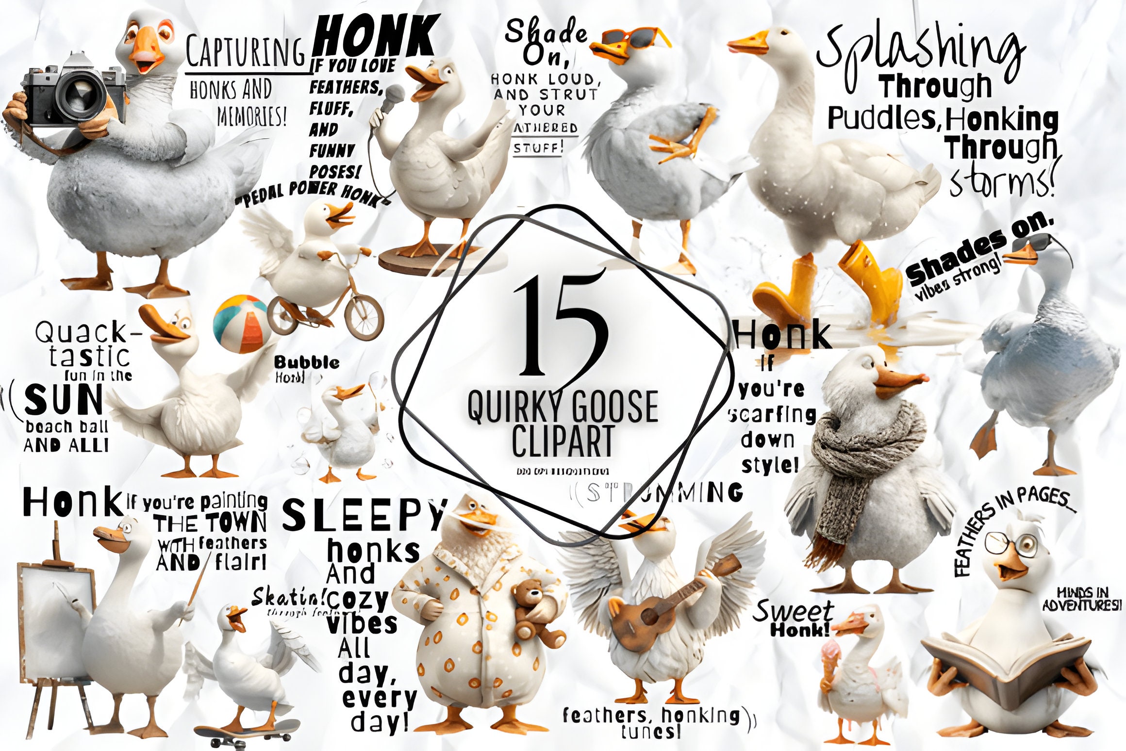 Quirky Funny Goose Clipart -goofy Goose Birds, Silly Gulls Watercolor ...