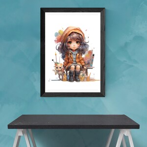 Cute Painter Chibi Girls, Watercolor Girls, Cute Illustrations, Digital ...