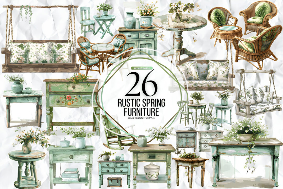 Rustic Spring Furniture Kitchen Cabinet Clipart Bundle 26 High Quality ...