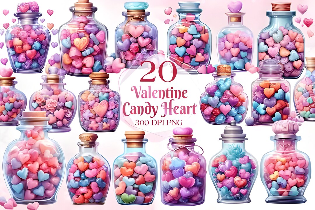 Watercolour Valentine Jar Clipart Romantic Jar of Hearts PNG Digital ...