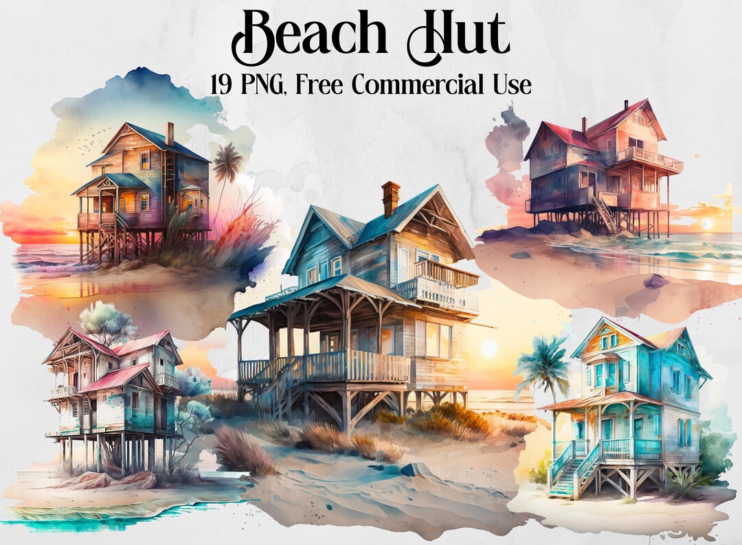 Beach Hut Clipart, Sea Houses Clip Art, Png. Digital Watercolor. Free ...