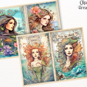 Watercolor Fantasy Mermaid Journal Printable Page, Fantasy Mermaid Junk ...