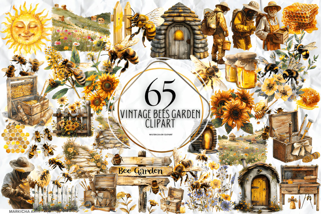 Watercolor Honey Bees Garden Clipart - Bee Items Download - Instant ...