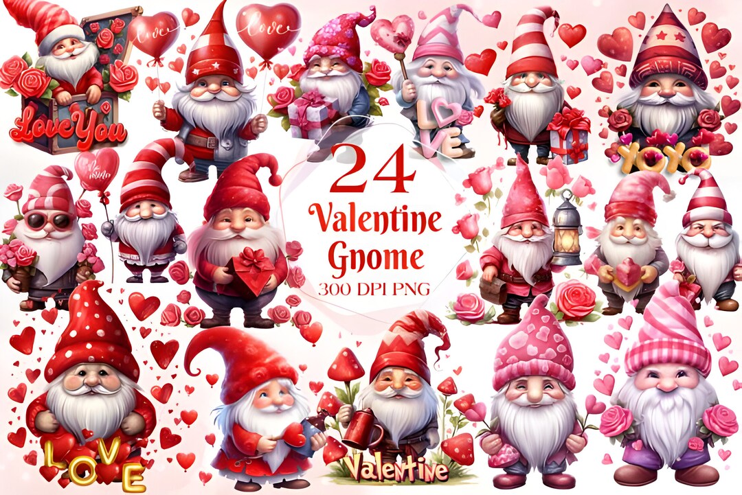 Cute Valentines Gnome Clipart Bundle, Valentines Clipart, Valentines ...