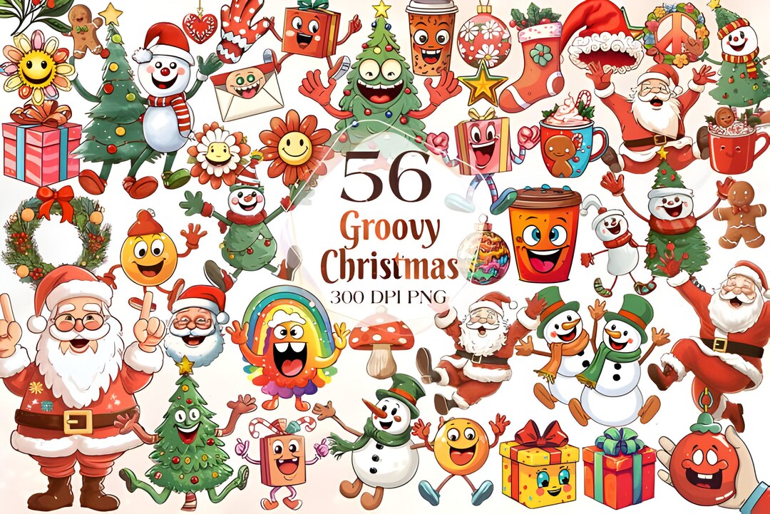 Retro Groovy Christmas Clipart, Christmas Clipart, Retro Christmas ...