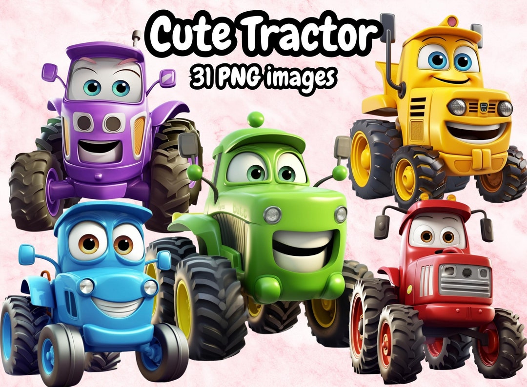 Cute Tractor Vehicles Clipart, Baby Cute Trucks for Kids, Instant ...