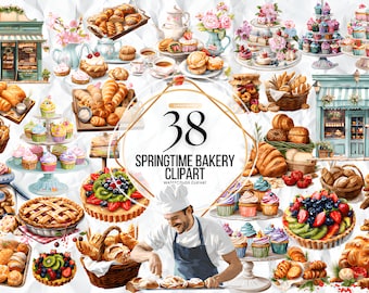 Watercolor Baked Bakery Clipart, Bread Baguettes French Croissants ...