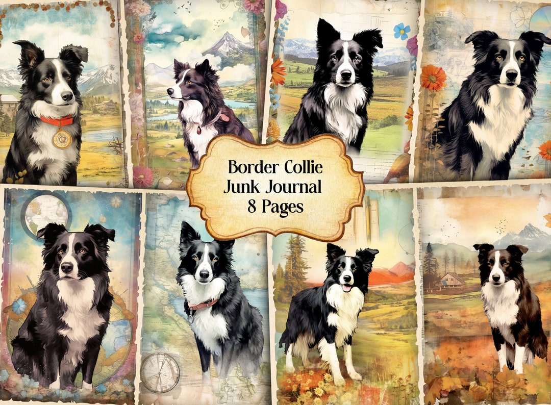 Watercolor Border Collie Junk Journal Printable Page, Border Collie ...