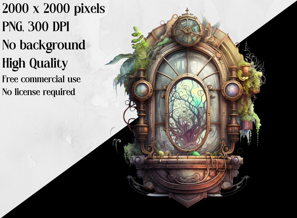 Steampunk Window Clipart Stained Glass Clipart Watercolor - Etsy