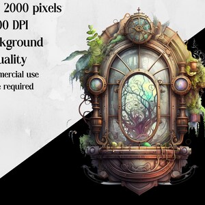 Steampunk Window Clipart, Stained Glass Clipart Watercolor Steampunk ...