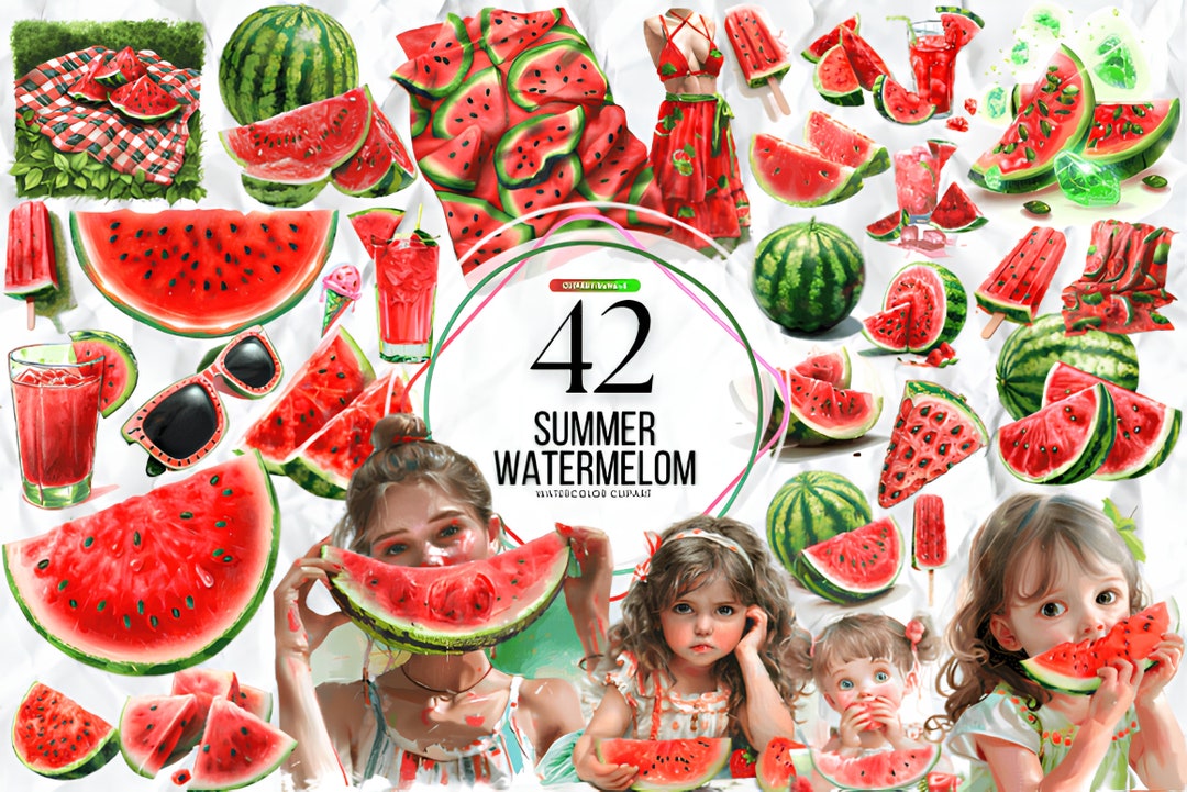 Watercolor Summer Watermelon Clipart - Watermelon Picnic Download ...