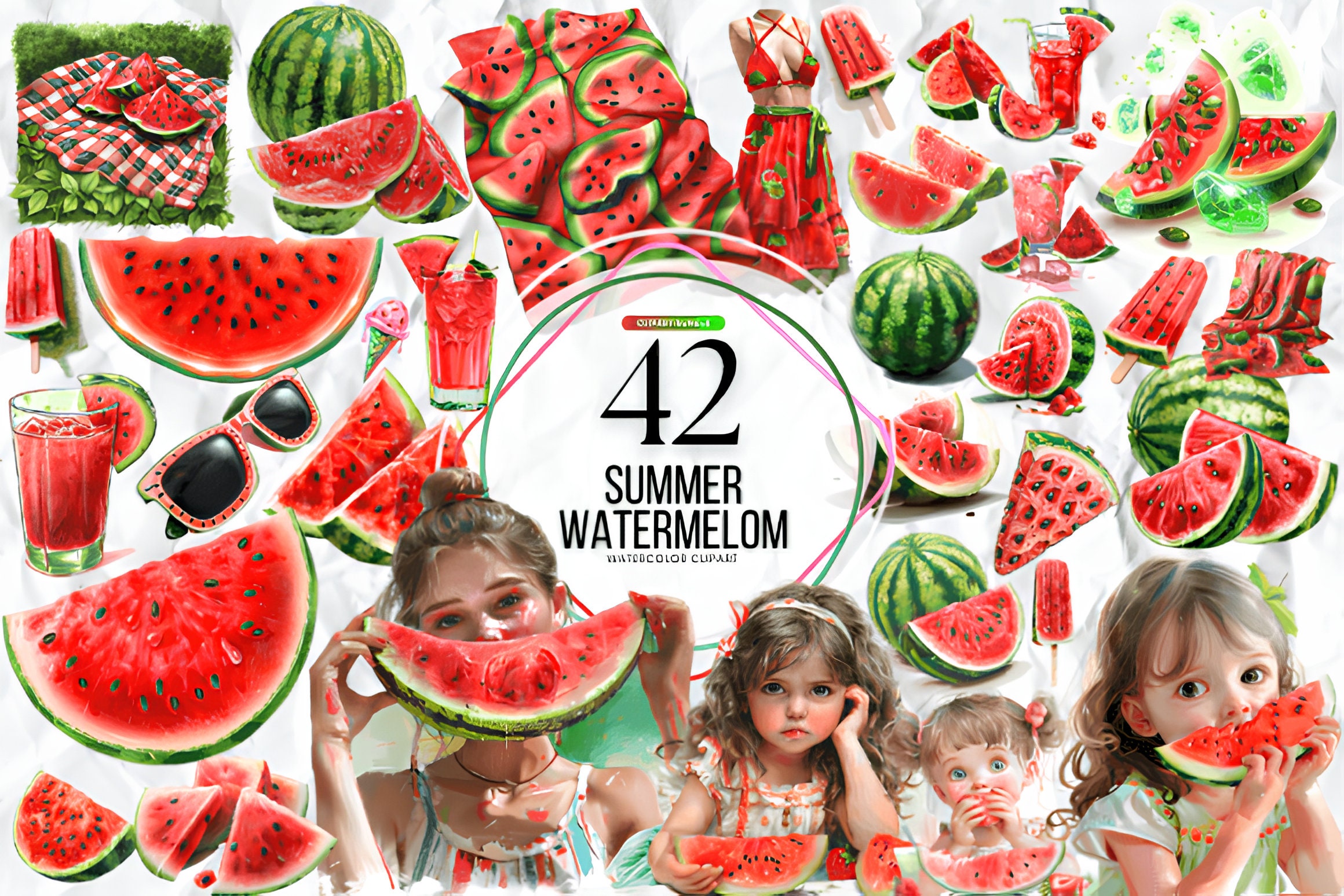 Watercolor Summer Watermelon Clipart - Watermelon Picnic Download ...