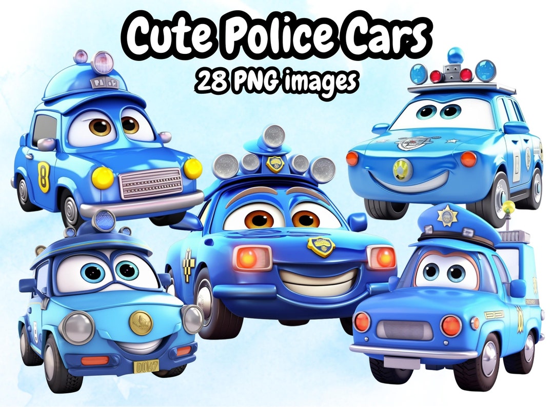 Cute Police Cars Clipart, Police Cute Cars Cartoon for Kids,instant ...