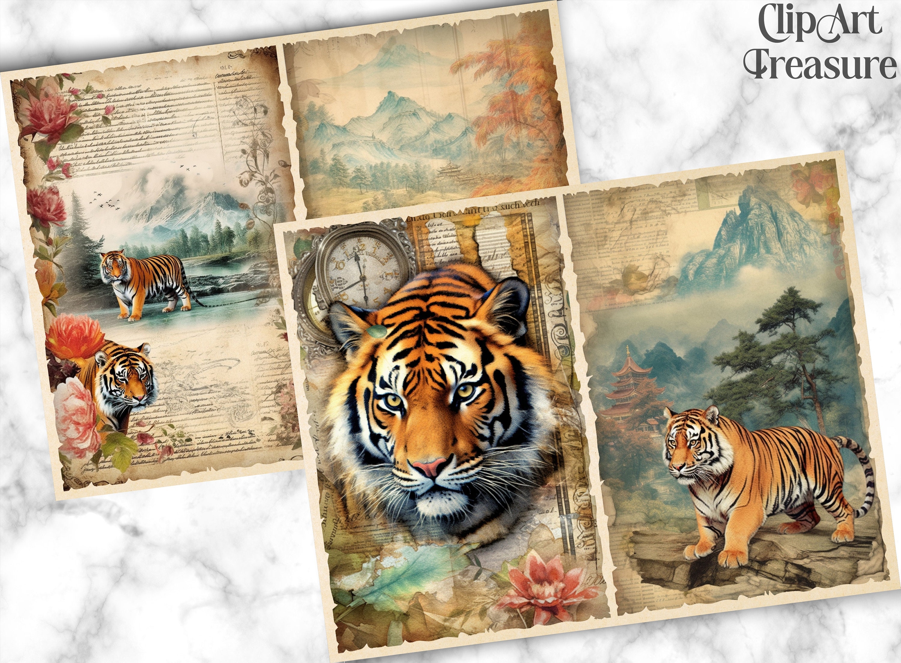 Watercolor Tiger Junk Journal Printable Page, Tiger Junk Journal, Junk ...