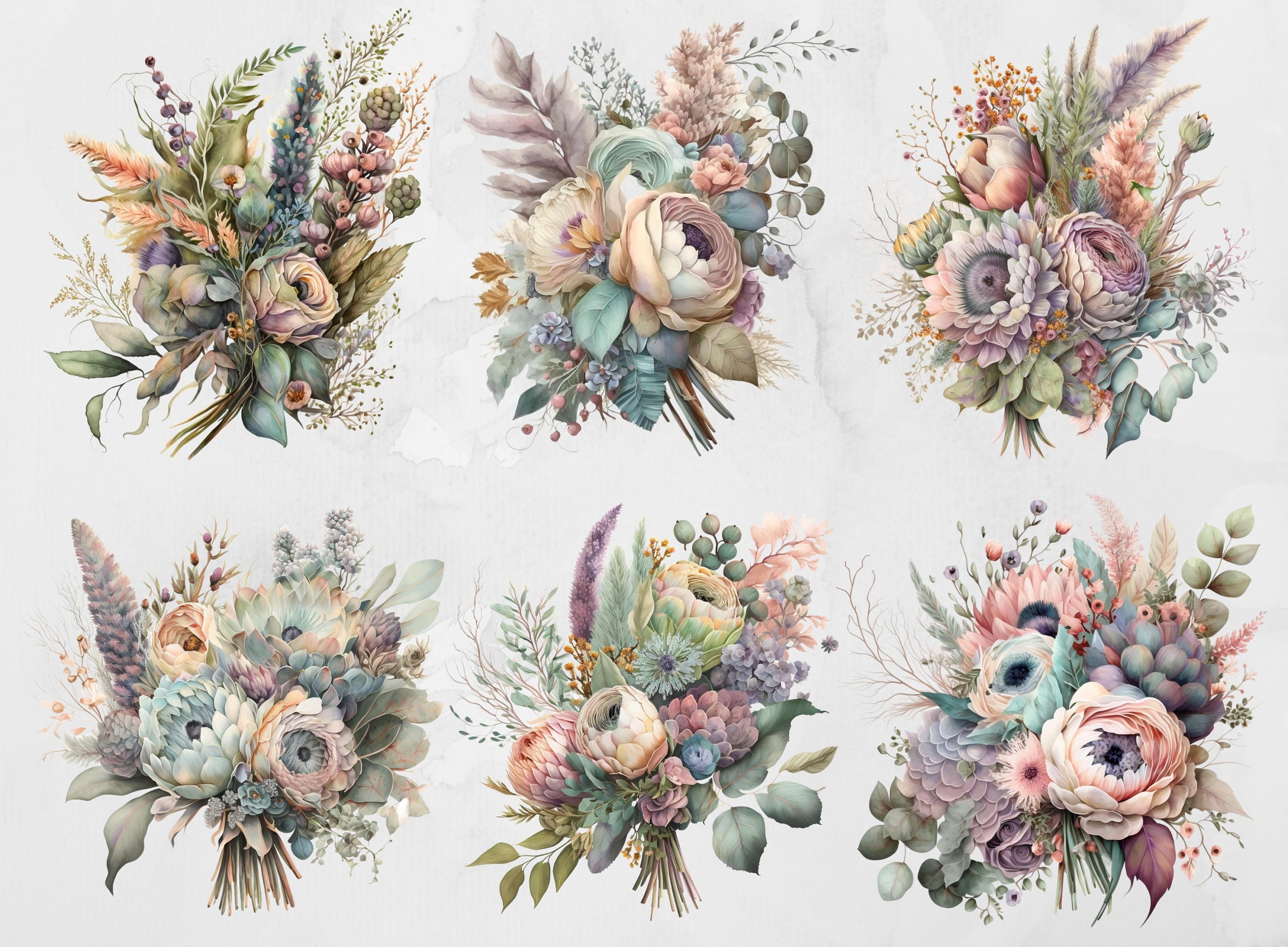 Boho Floral Clipart, Boho Wedding Decor, Fall Wedding Bouquet, Bridal ...