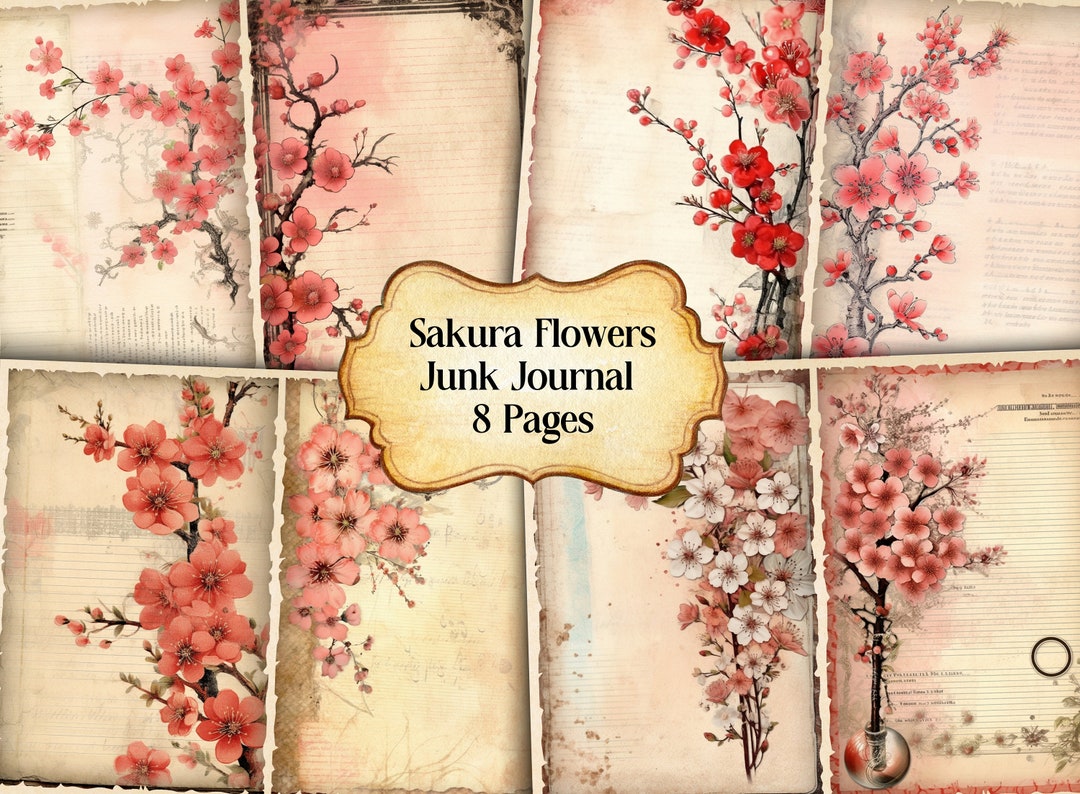 Sakura Flowers Junk Journal Kit, Vintage Sakura Flowers Journal Pages ...