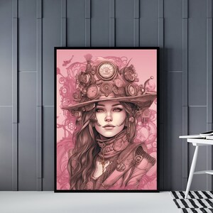 Pink Steampunk Girl Wall Art Digital Magic Digital Art - Etsy