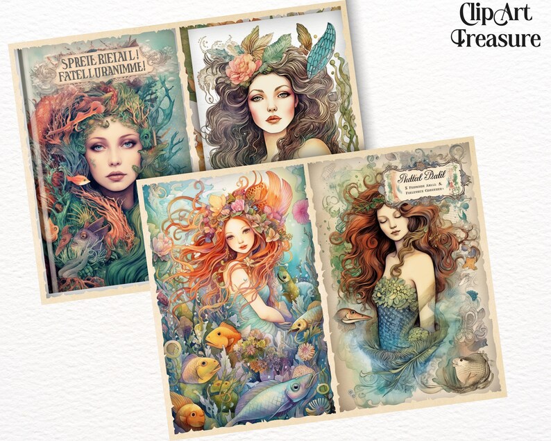 Watercolor Fantasy Mermaid Journal Printable Page, Fantasy Mermaid Junk ...