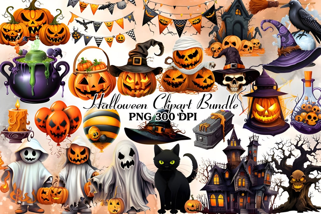 Halloween Clipart Bundle, Cute Halloween Clipart, Pumpkins, Ghosts ...