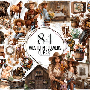 Watercolor Flowers Floral Western Clipart Bundle PNG Format Western ...