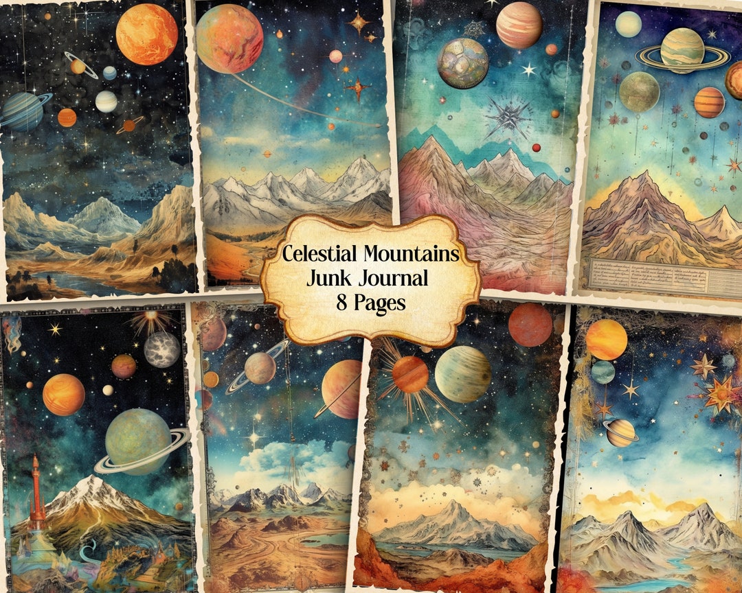 Watercolor Celestial Mountains Journal Printable Page, Landscape Junk ...