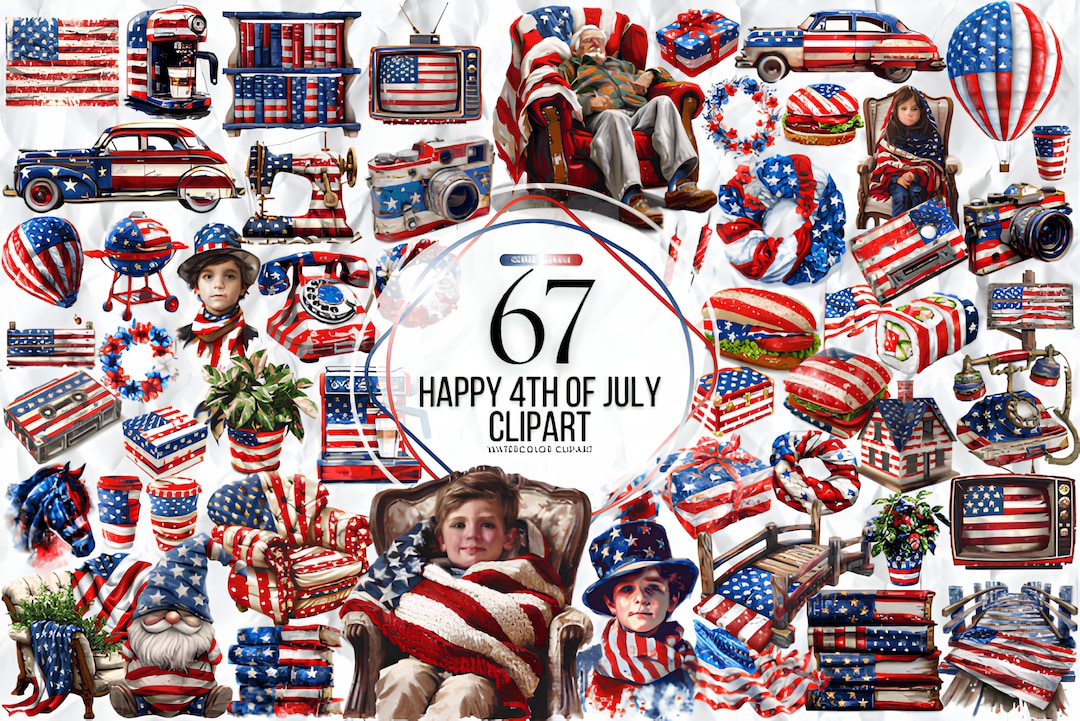Watercolor Fourth of July Clipart Bundle - American Clipart Bundle ...