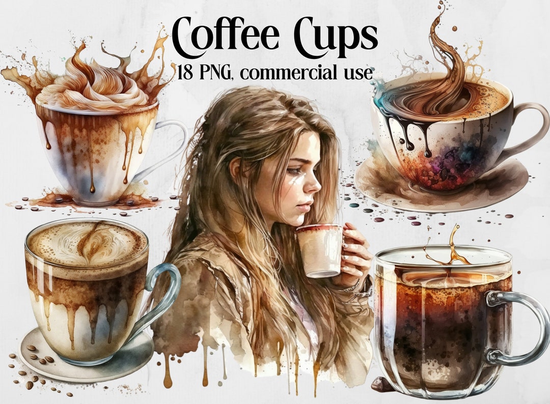 Watercolor Coffee Clip Art, Coffee Cup Clipart Bundle, Coffee Mug PNG ...