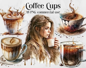 50 Watercolor Coffee Clip Art, Coffee Cup Clipart Bundle, Coffee Mug ...