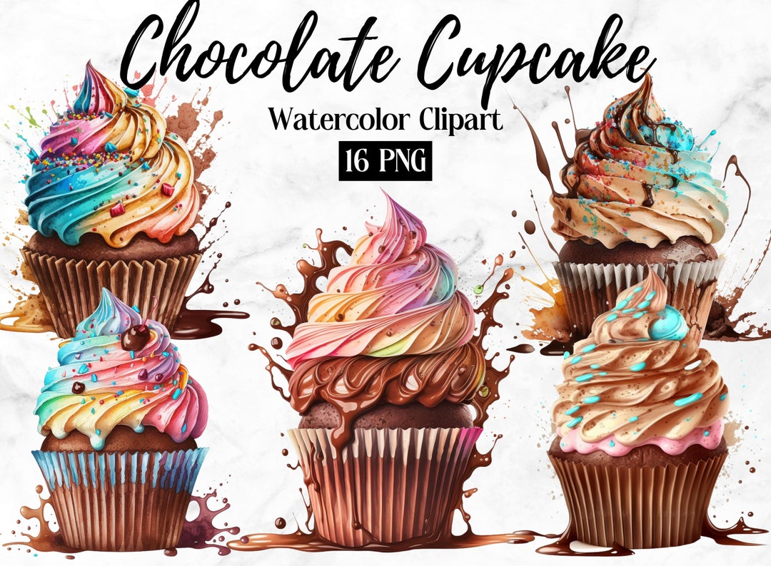 Chocolate Watercolor Cupcakes Clipart, Cupcakes Clip Art Bundle ...