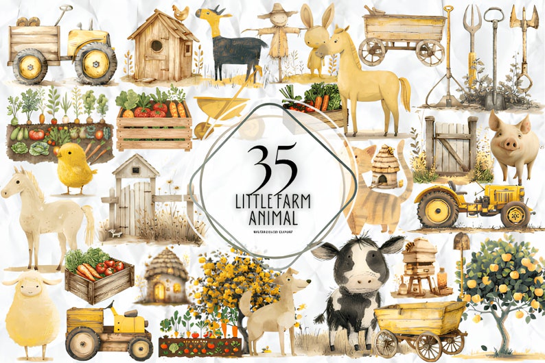 Cute Little Farm Animals Clipart Sampler Edition - Watercolor Baby ...