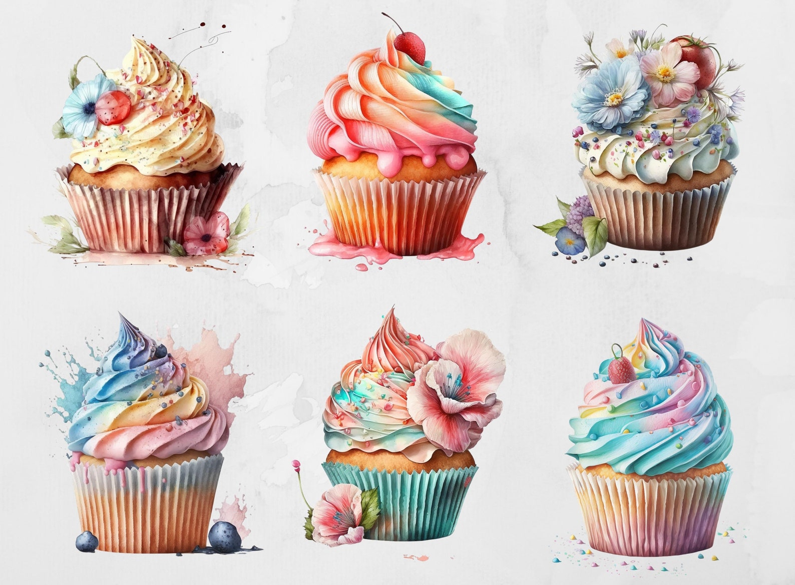 Watercolor Cupcakes Clip Art, Cupcakes Clip Art Bundle, Cupcake PNG ...