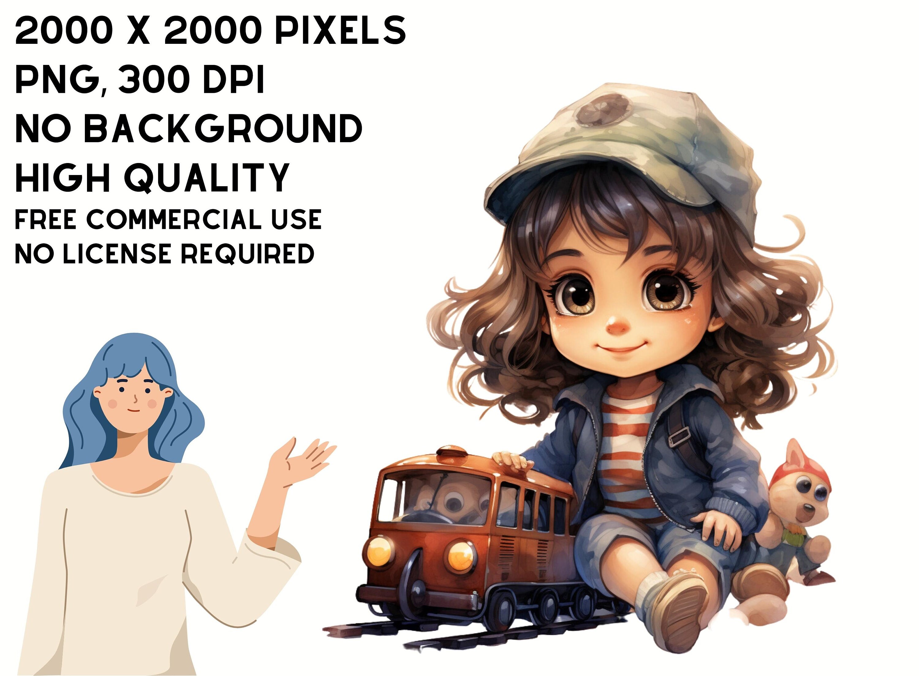 Cute Chibi Girls With Trains, Watercolor Girls, Cute Illustrations ...