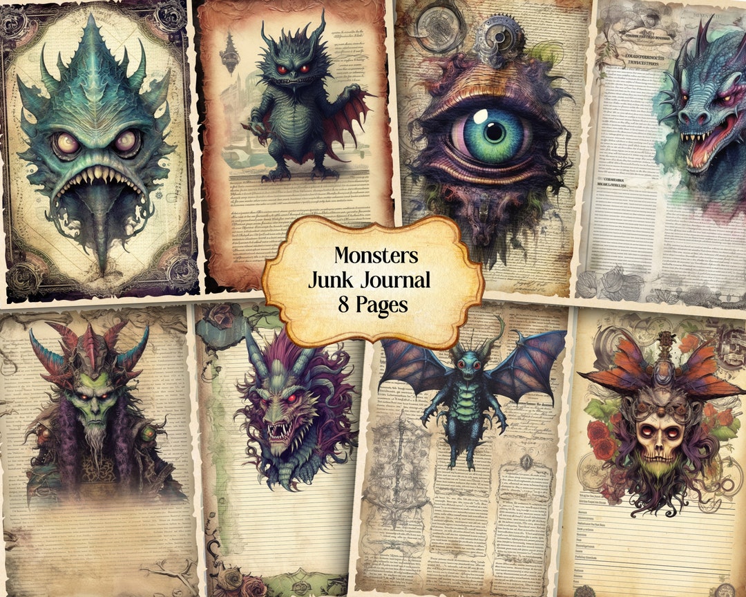 Watercolor Monsters Journal Printable Page, Fantasy Scary Monsters Junk ...