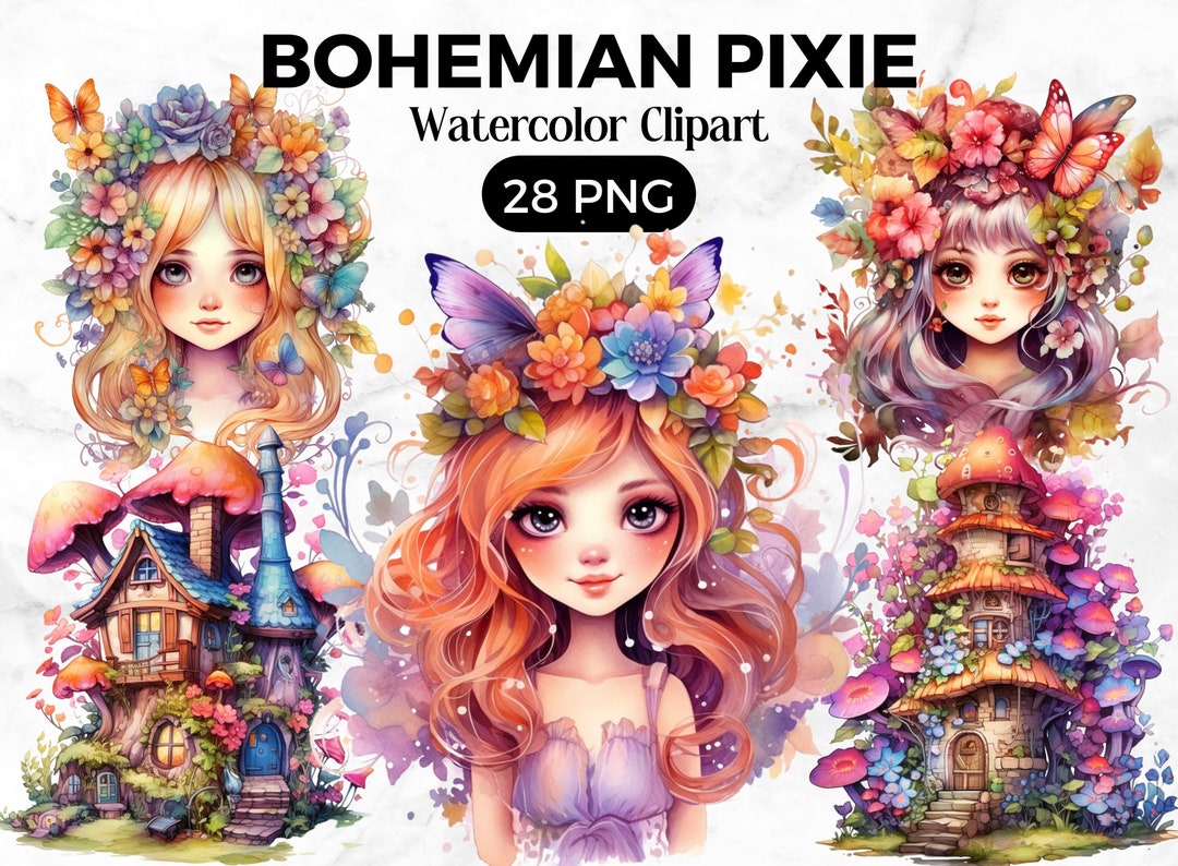Watercolour Bohemian Boho Pixie Clipart,fairytale Fantasy Digital Image ...
