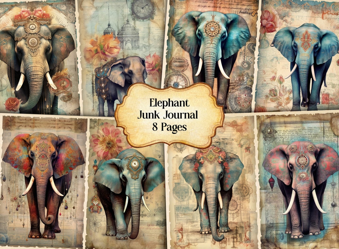 Watercolor Elephant Junk Journal Printable Page, Elephant Junk Journal ...
