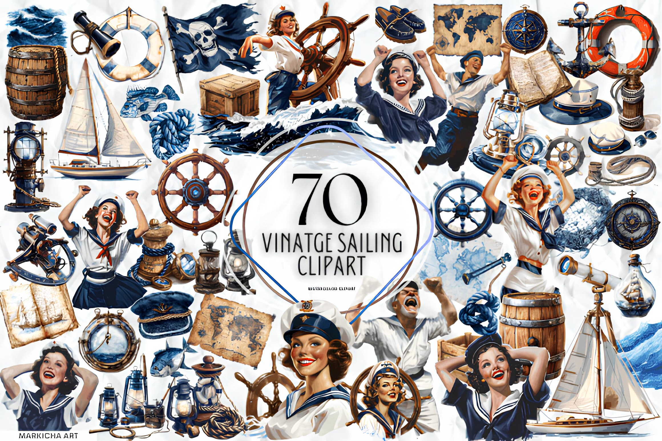 SAILING Clipart and Papers Kit, 70 Png Clip Arts, 70 Png Papers Instant ...
