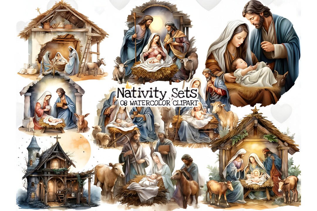 Nativity Scene Clipart Watercolor Bundle, Transparent PNG, Christmas ...