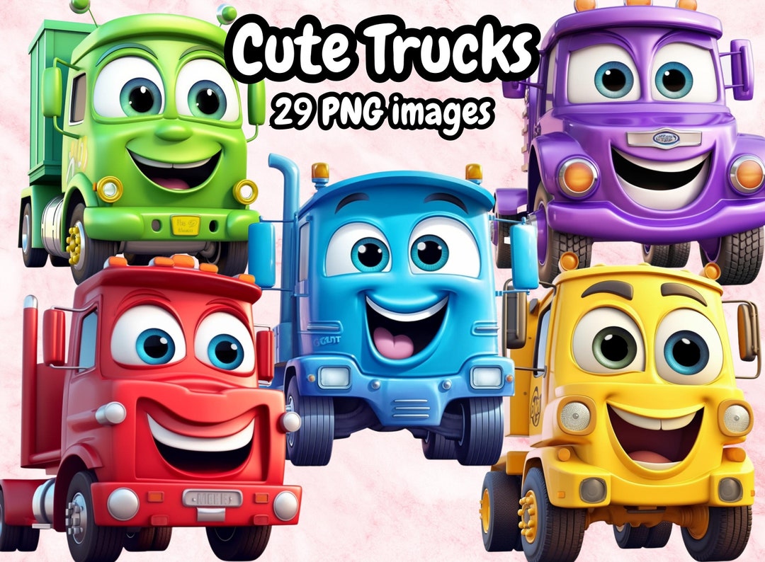 Cute Trucks Vehicles Clipart, Baby Cute Trucks for Kids, Instant ...